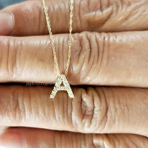 14K Solid Gold Diamond Charm Handmade Dainty Initial Letter Chain ...