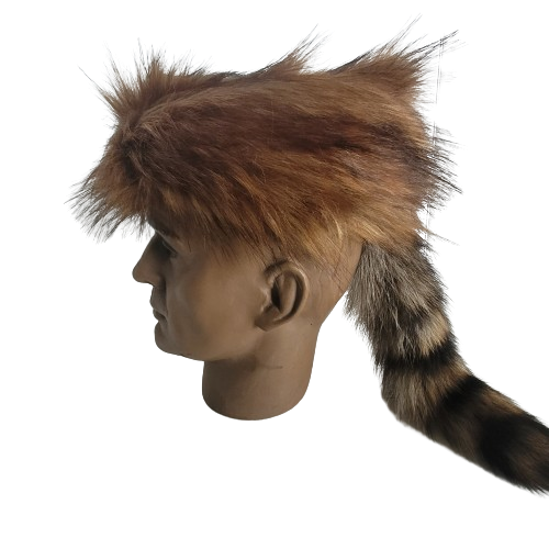 Plushy Coonskin Davey Crockett Cap Real Fur Tail Raccoon Coon Daniel ...