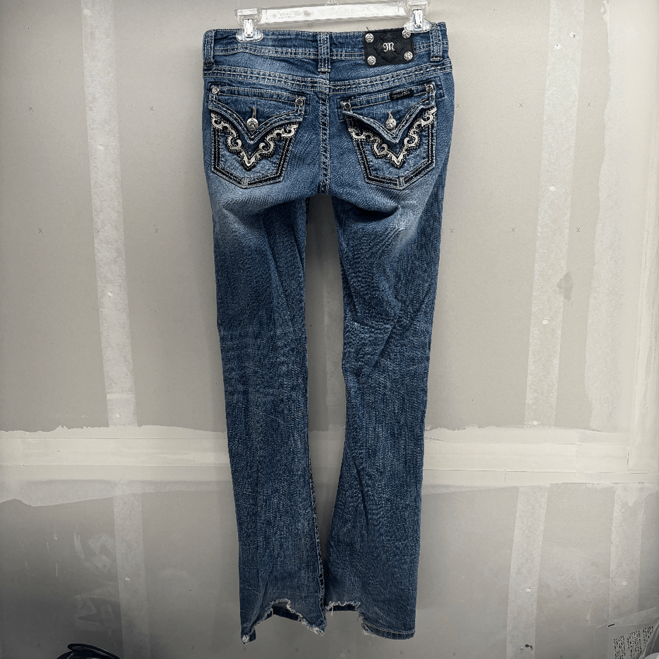 Miss Me Jeans Womens 29 Boot Cut Flap Pocket Blue Denim Flare Hem Fray ...