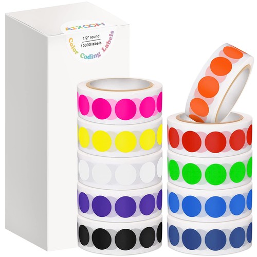 10000 PCS 1/2" Round Color Coding Labels Circle Dot Stickers, 10 ...