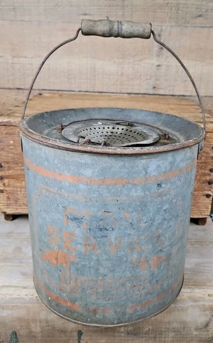 Large Antique Galvanized Fishing Bait Bucket Minnow Pail & Handle Cabin ...