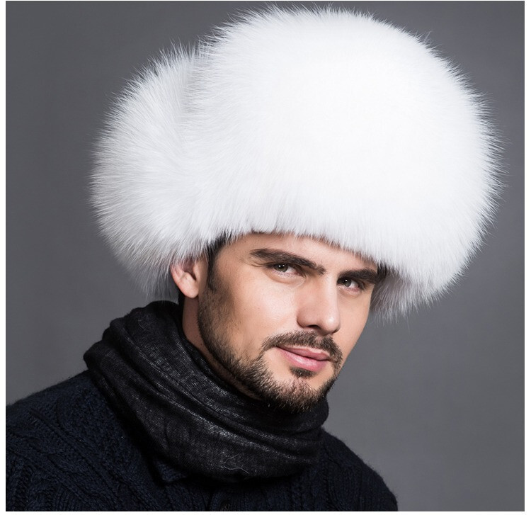 Men Real Fox Fur Hat Russian Ushanka Cossack Trapper Hat Real Leather ...