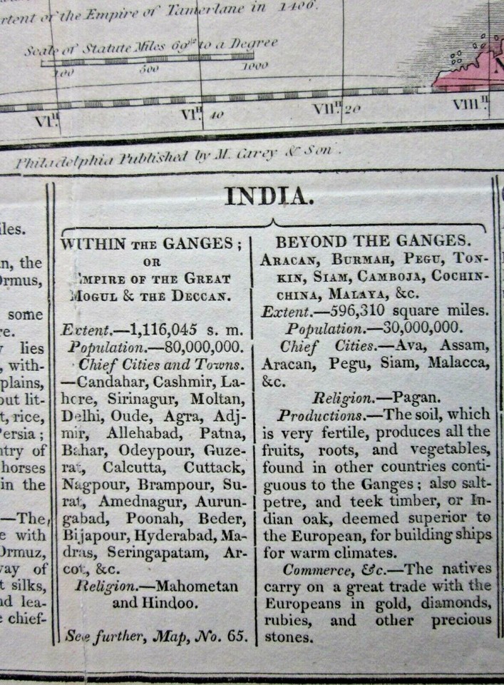 1821 Geographical Statistical Historical Asia Map Aspin Carey LaVoisne ...