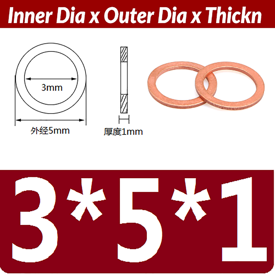 Copper Sealing Washers Metric - M3 M4 M5 M6 M7 M8 M9 M10 Flat Sump Plug ...