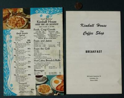 1958 Lexington Kentucky Kimball House Coffee Shop Restaurant TWO menu ...