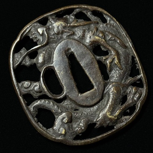Antique Cloud Dragon Openwork Iron Tsuba Japanese Samurai Sword katana ...