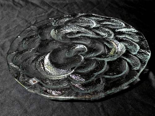 Vintage BLENKO 12.75" Cake Plate CUMULUS CRYSTAL LINE Textured Sandwich ...