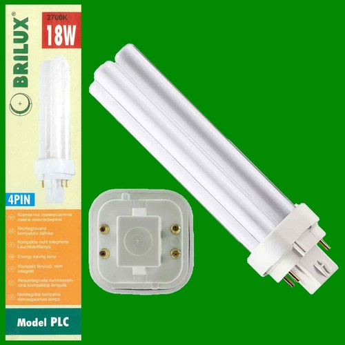 2x 18W BRILUX Dimmable G24q-2, 4 pin 2700K, Low Energy CFL PLC Light ...