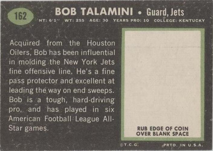 1969 Topps Bob Talamini #162 for sale | eBay