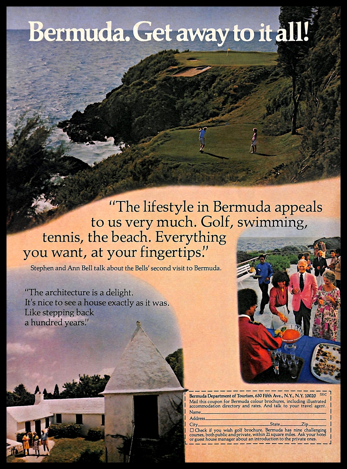 1981 Bermuda Vacation Vintage PRINT AD Golfing Architecture Ocean Beach ...
