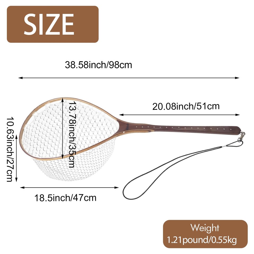 Aventik Fly Fishing Net Landing Net Trout Fishing Wooden Net with ...