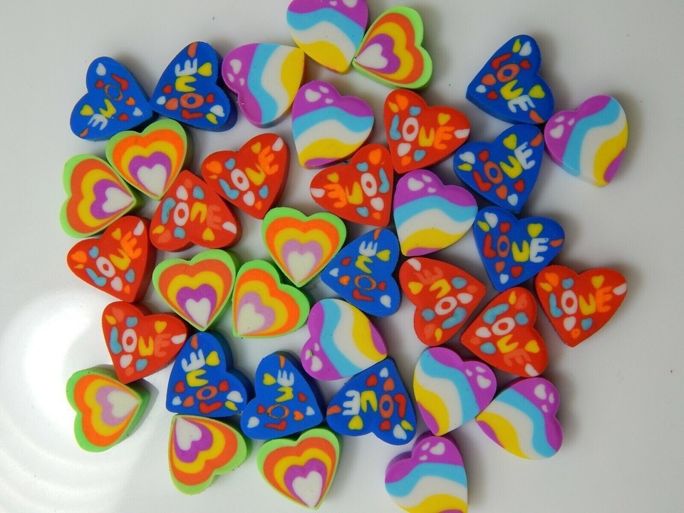 36 Mini Heart Shaped Love Unicorn Erasers Rubbers Party Bag Gift Eraser ...