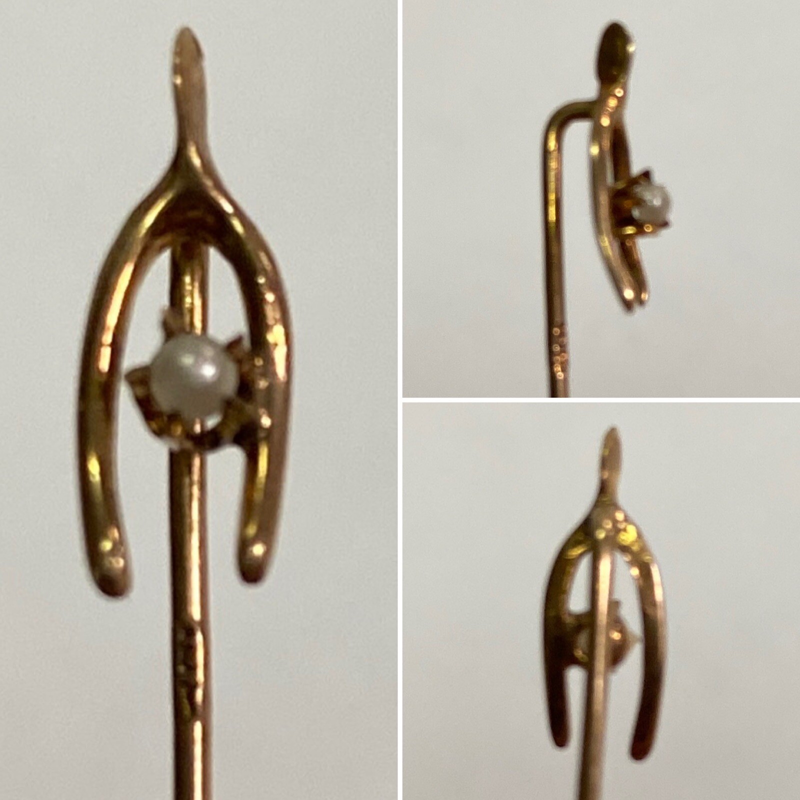 ANTIQUE WISHBONE LUCKY 10K GOLD w/ SEED PEARL STICK … - Gem
