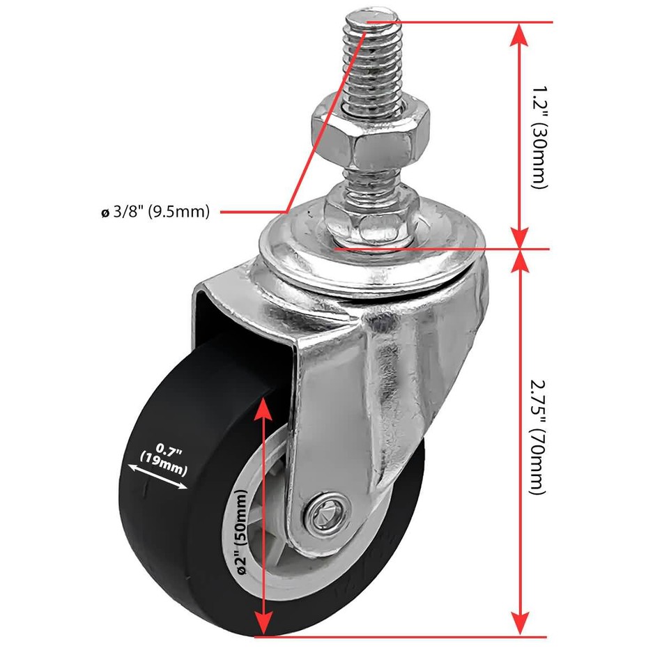 4 Pack 2 Inch Stem Caster Swivel Black Polyurethane Caster Wheels | eBay