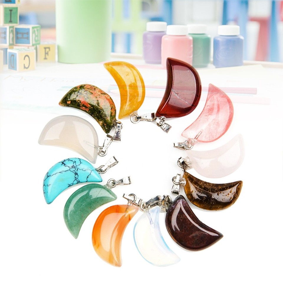 10 Pcs Agate Crystal Moon Shape Necklace Pendants for Jewelry Making ...