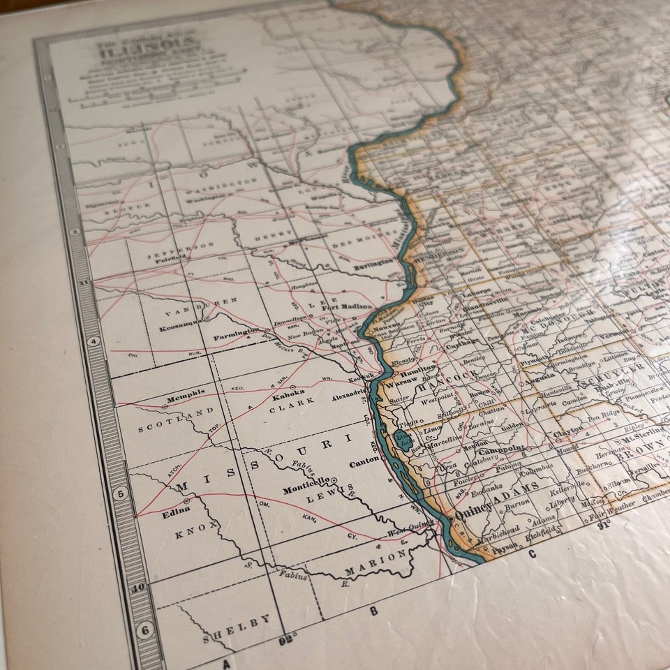 Antique 1897 The Century Atlas Map of Illinois Set of 2 Engraved 12 ...