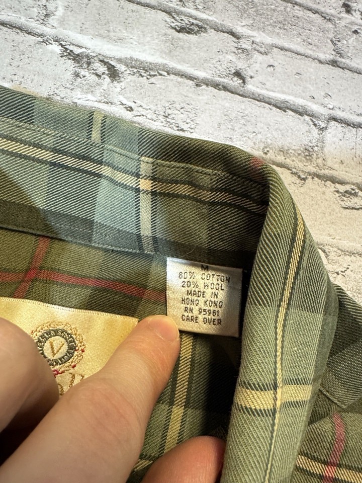 Viyella mens M Medium green plaid 80/20 cotton wool oxford button up ...