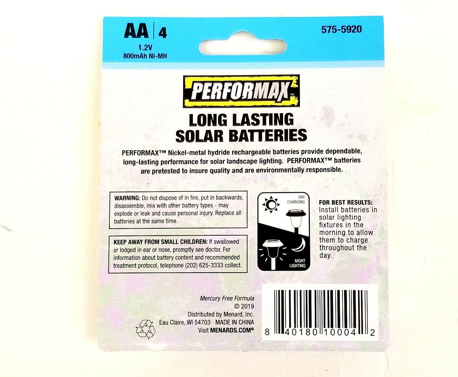 4 PERFORMAX SOLAR LANDSCAPE LIGHTING RECHARGEABLE NI -MN BATTERIES AA ...