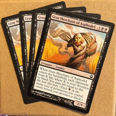 MTG ~ PLAYSET ~ 4x Gray Merchant of Asphodel ~ THS Theros ~ #89 ~ NM/LP ...