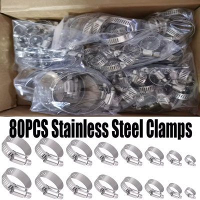 80Pcs Assorted Hose Clips Kit 6-51mm Stainless Steel Jubilee Clips Set ...