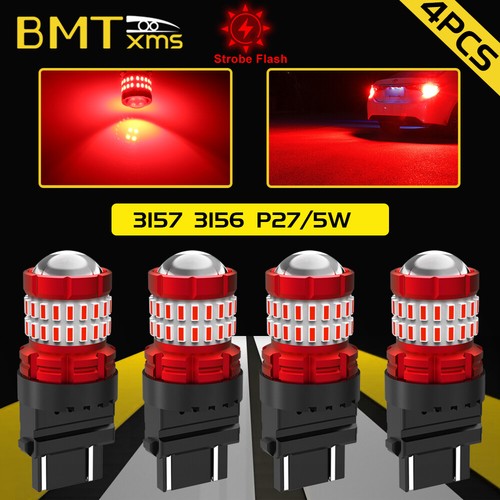 4pcs Red 3157 Strobe LED Brake Flash Lights Bulbs Lamp For Dodge Jeep ...