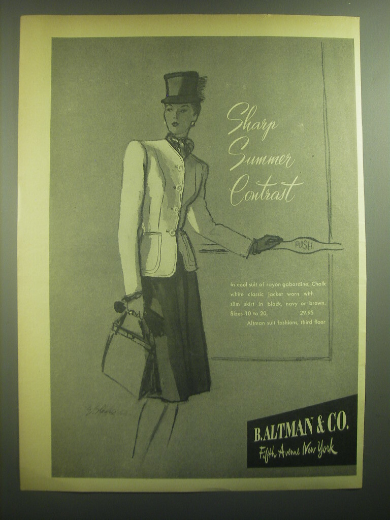 1945 B. Altman & Co. Dress Ad - art by E. Sloane - Sharp summer ...
