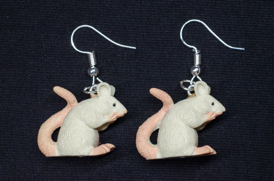 Rat Earrings Miniblings Wall Rat Mouse Rats Rubber White | eBay
