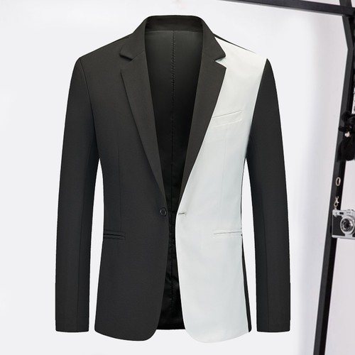 Men Single Button Suit Jacket Formal Business Men's with Notch Collar ...