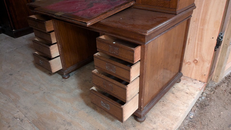 SOPWITH & Co. bureau desk pull down leather writing area 8 drawers ...