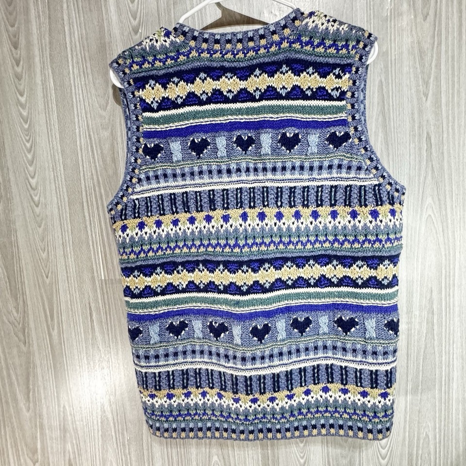 Vintage Hand Knit Susan Bristol Sweater Vest Striped Fair Isle Heart ...