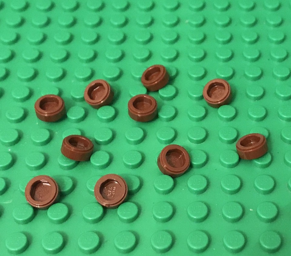 Lego 10 Pieces Reddish Brown 1x1 Round Tile With Tree Stump Log Pattern ...