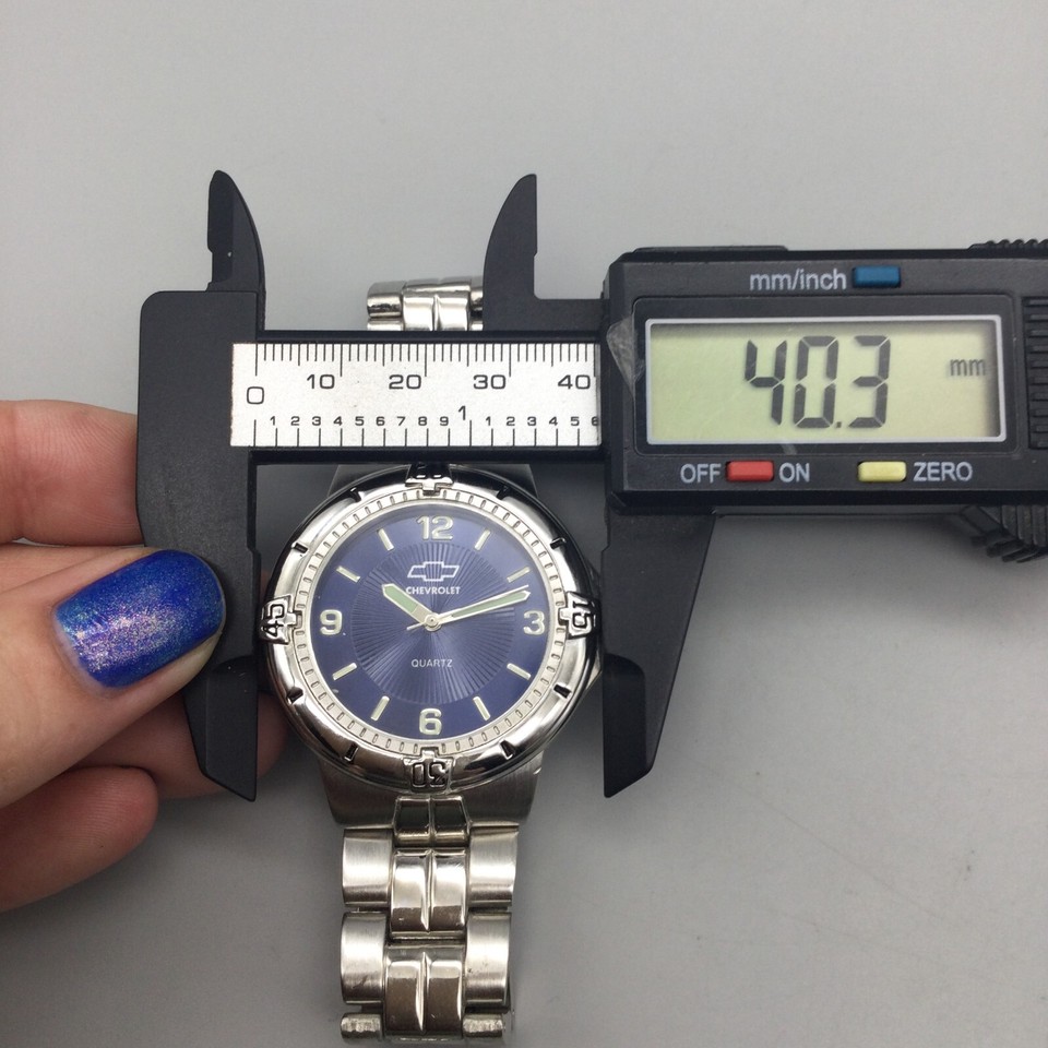 Vintage Chevrolet Watch Men 38mm Silver Tone Blue Dial Logo New Battery ...