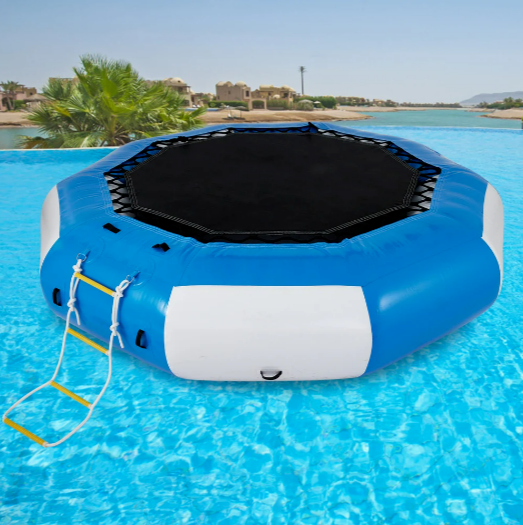 Inflatable Pool Trampoline Blue Bounce And Jumping Outdoor Round White ...