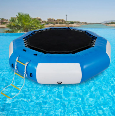 Inflatable Pool Trampoline Blue Bounce And Jumping Outdoor Round White ...