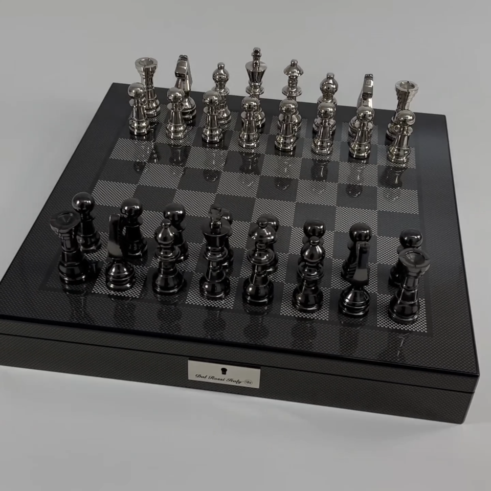 Dal Rossi Italy Dark Titanium Silver Chess Set on 50cm Carbon Fibre ...