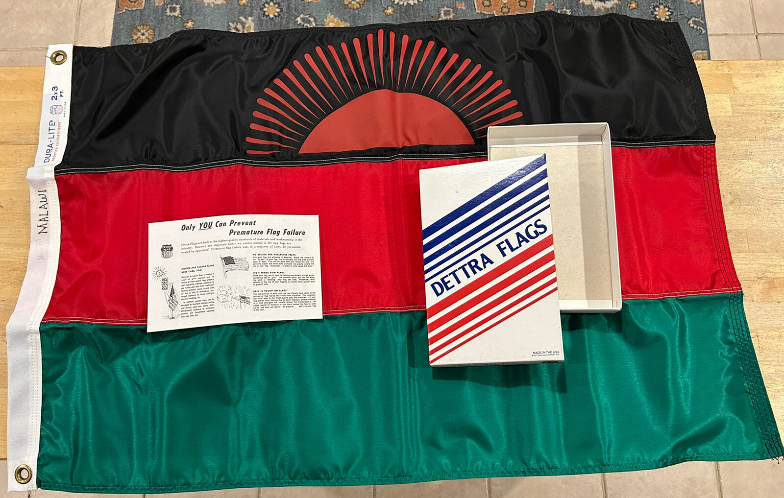 MALAWI Vintage Dura-Lite Dettra Flag Co. 95% Nylon 2x3 ft. 1972 HIGH ...