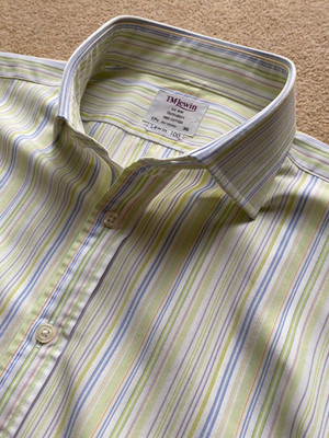 TM LEWIN 100 GREEN MULTI STRIPE DOUBLE CUFF SHIRT 17.5 36 | eBay UK