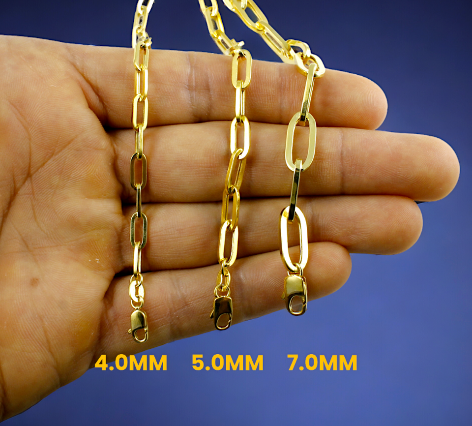14K Yellow Gold 2mm-7mm Oval Paperclip Link Necklace Chain Real Gold 16 ...