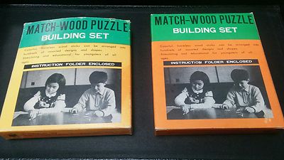 Vintage Colorful Match-Wood Puzzle Building Sets Multiple Designs Lot ...