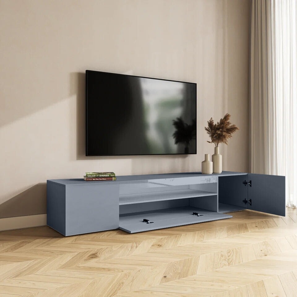 Modern 2 Doors 1 Drawers LED Lights TV Stand Media Unit (160cms) High ...