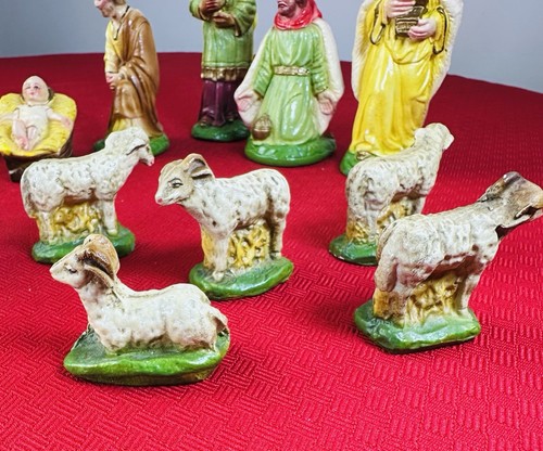 19 Lot Chalkware Nativity Scene Figure Hand Painted Large Holy Family ...