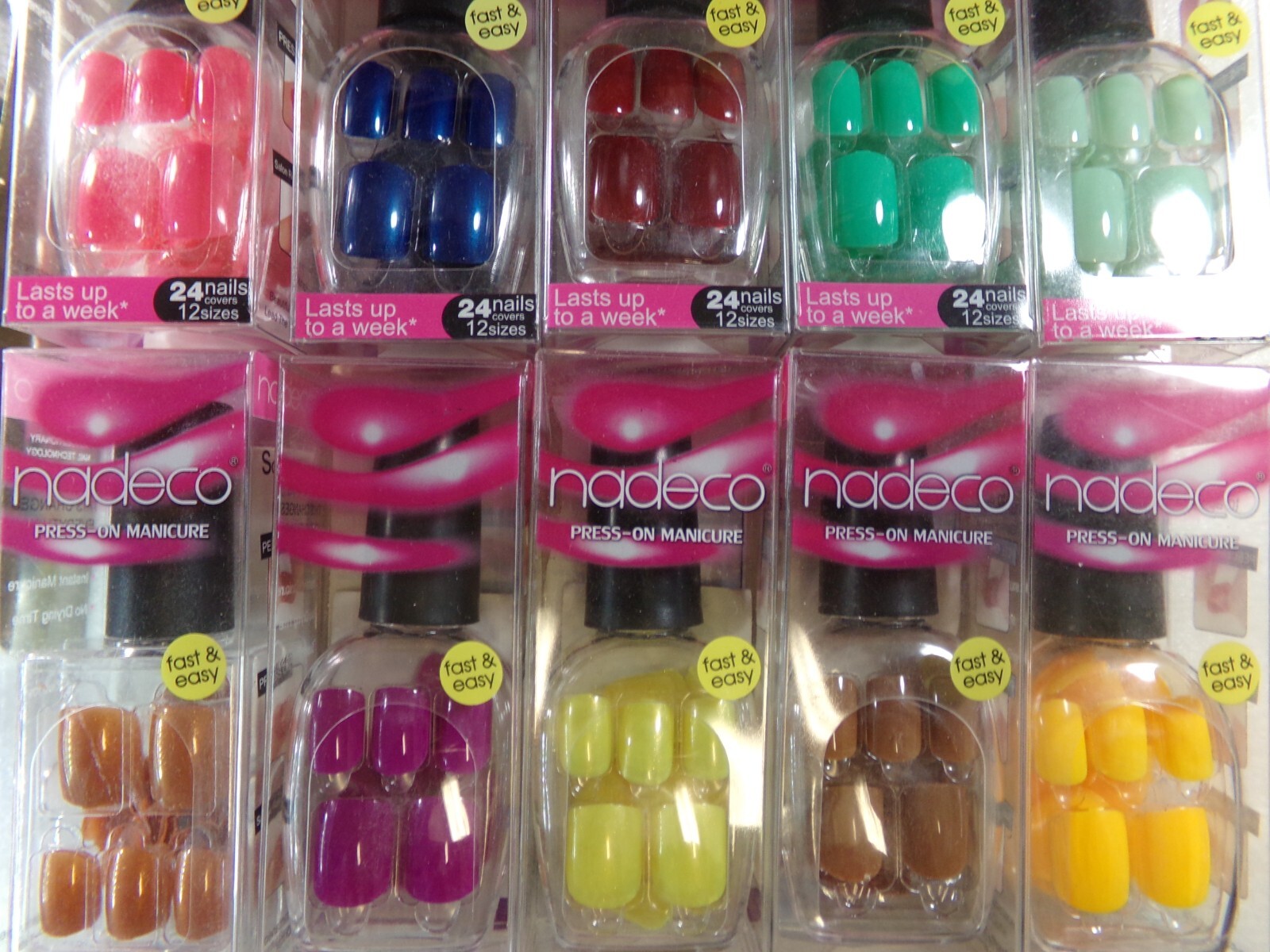 Nadeco Nails "Compare to imPRESS" Press-on Nails short, Shiny Red Pink ...