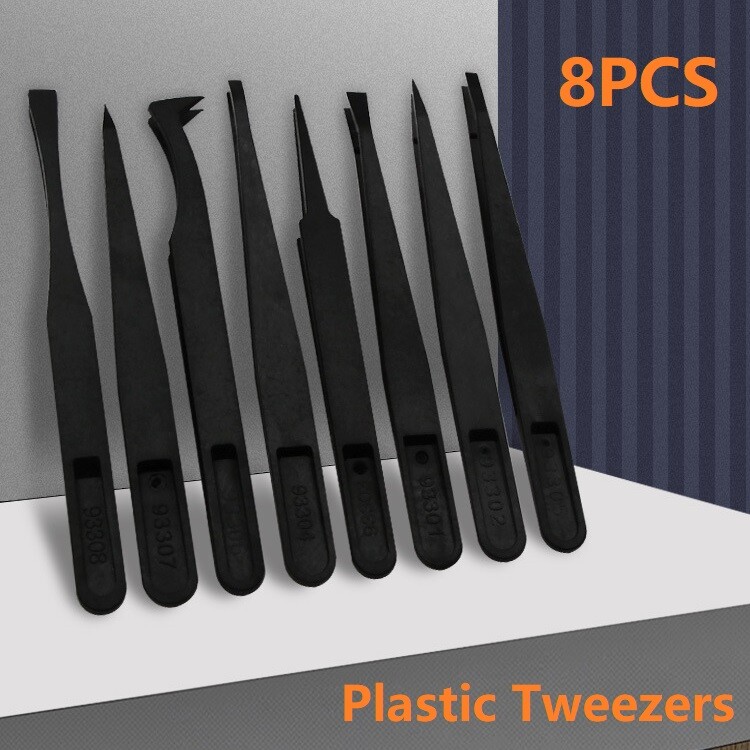 8PCS Carbon Fiber Plastic Electronic Repair Tweezer Set Clamping Hand ...