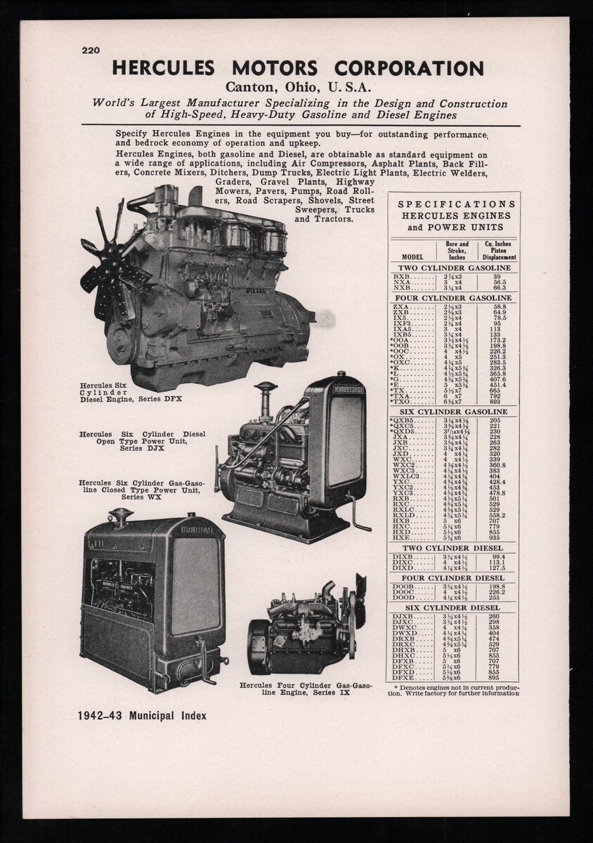 1942 Hercules Motors Corp Diesel & gasoline engines Canton OH Vintage ...