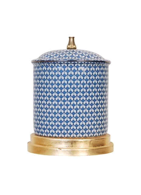 Table Lamp - Porcelain Blue White Fish Scale Jar Lamp Gold Base 19.5"H ...
