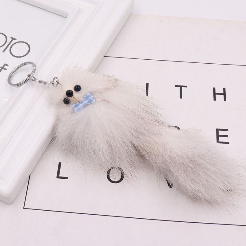 Women Fur Fox Keychain Fluffy Plush Pompon Keyring Cute Man Car Trinket ...