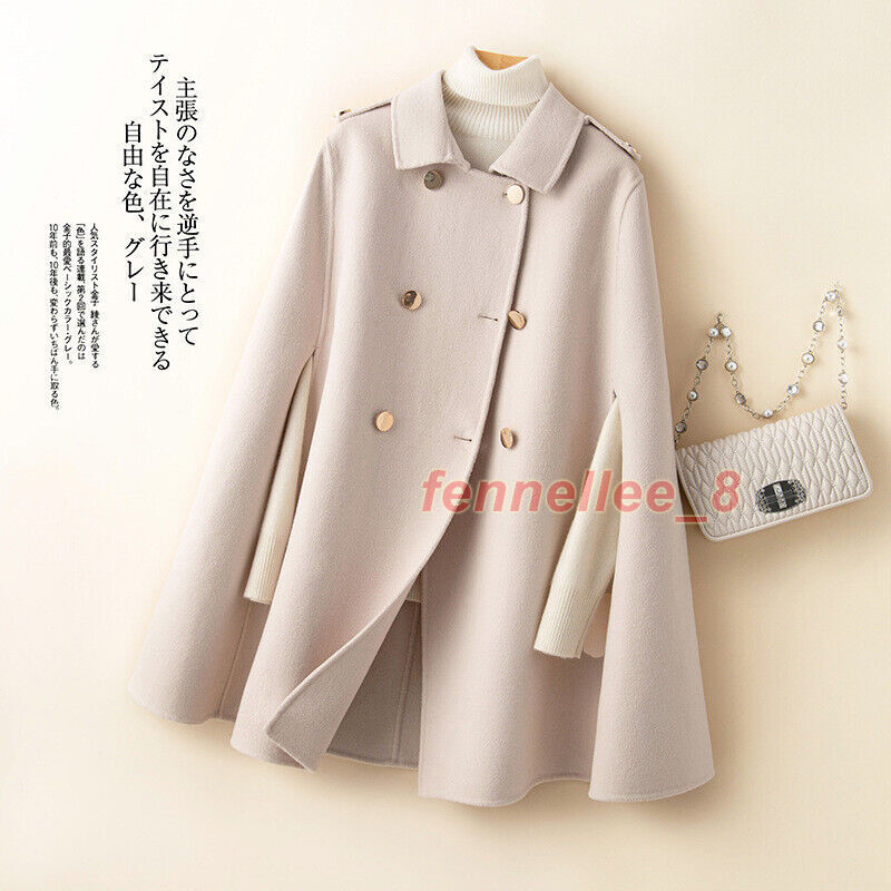 Double-sided 100% Wool Coat Women Loose Fit Cape Fashion Poncho Woolen ...