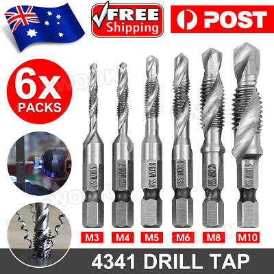 AU 6X HSS Hex Shank Tap Drill Bits Metric Thread Screw Compound Tapping ...