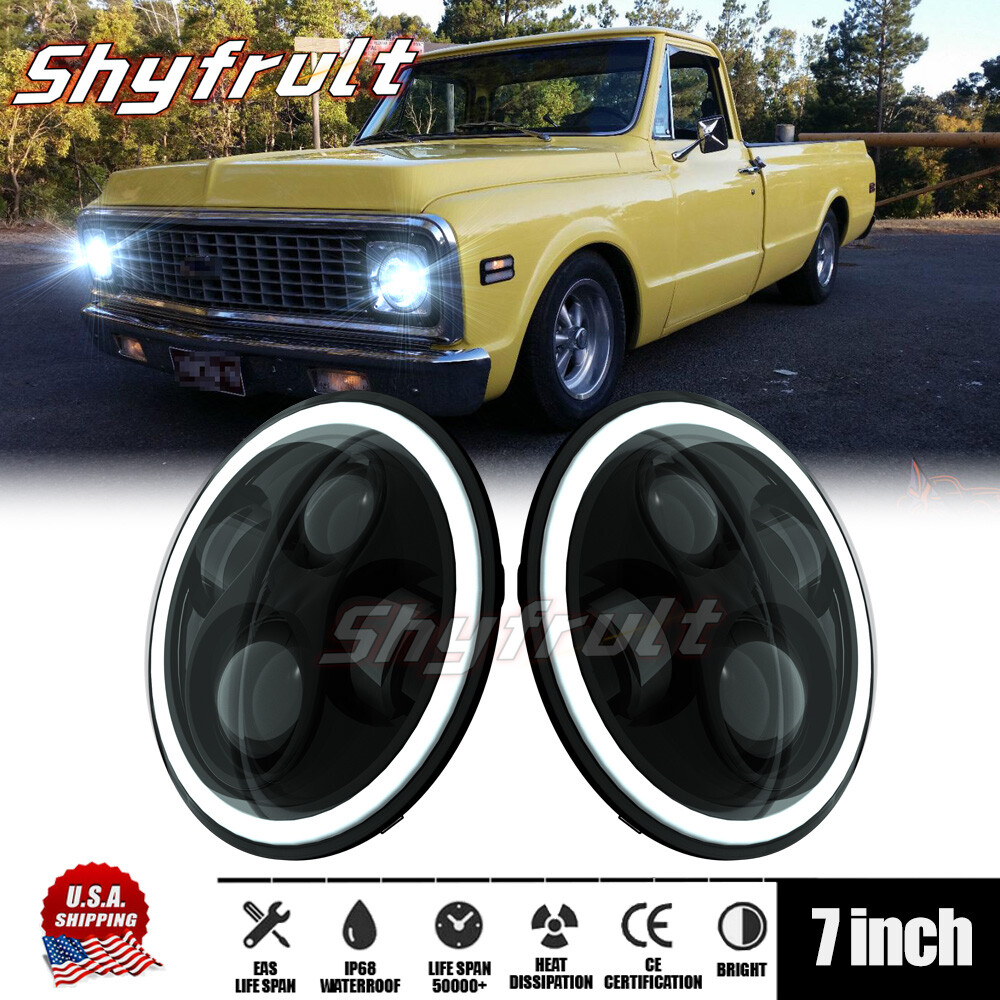 For Chevy C10 C20 C30 K10 G20 7" Inch Round LED Headlight Hi-Lo Beam ...