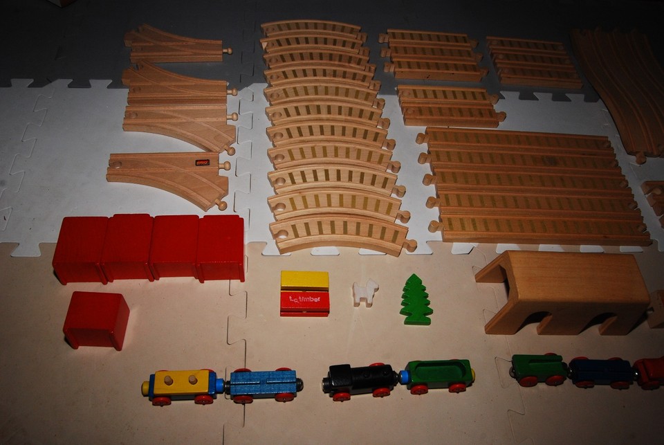 T.C. Timber Wooden Train Lot - Tracks Engines Cars | eBay